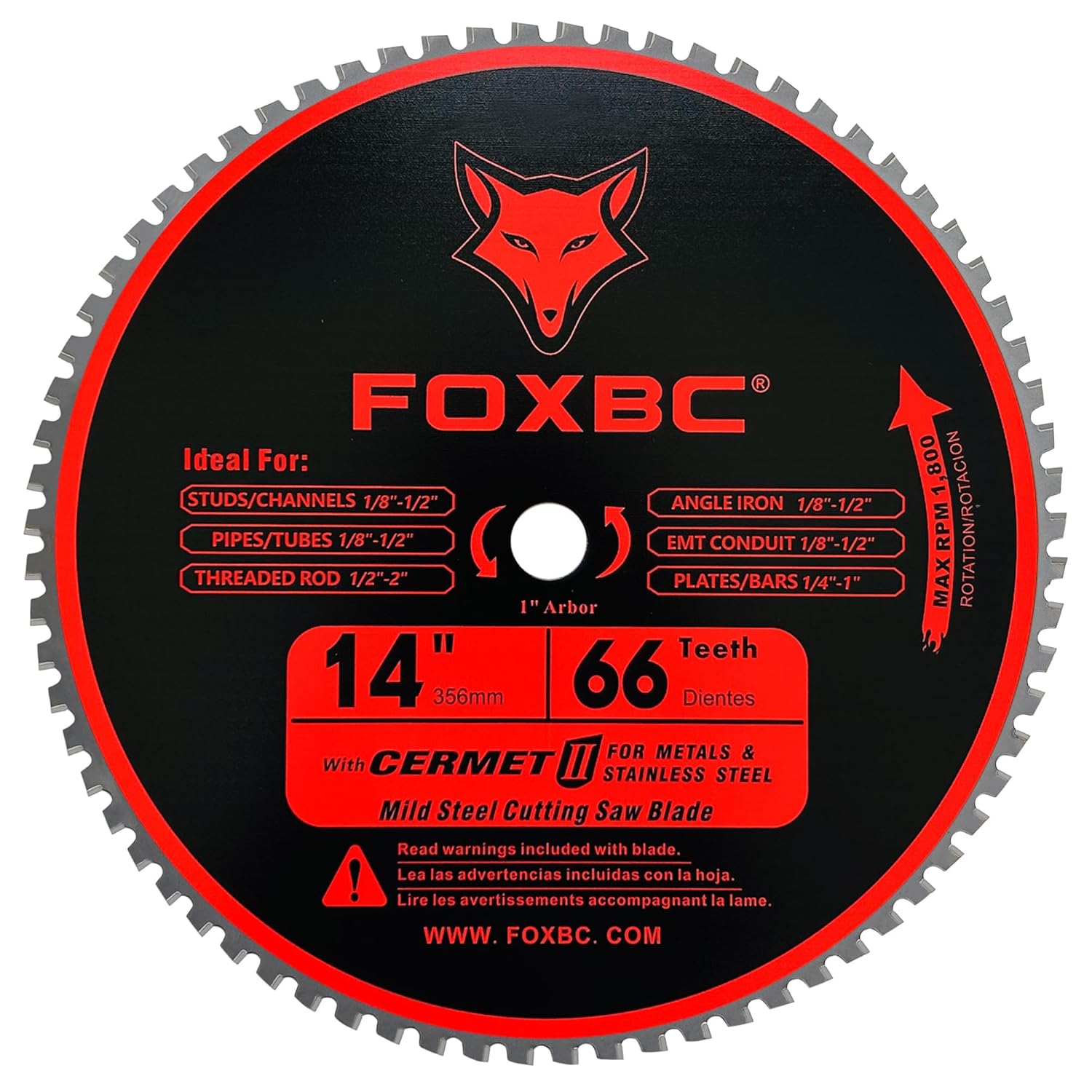 FOXBC 14 Inch Metal Steel Cutting Saw Blade 66 Tooth for Evolution 14
